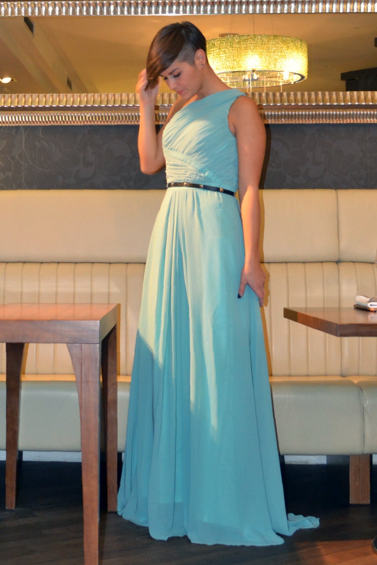 A-line One Shoulder Floor Length Sleeveless Chiffon Evening Dress ...