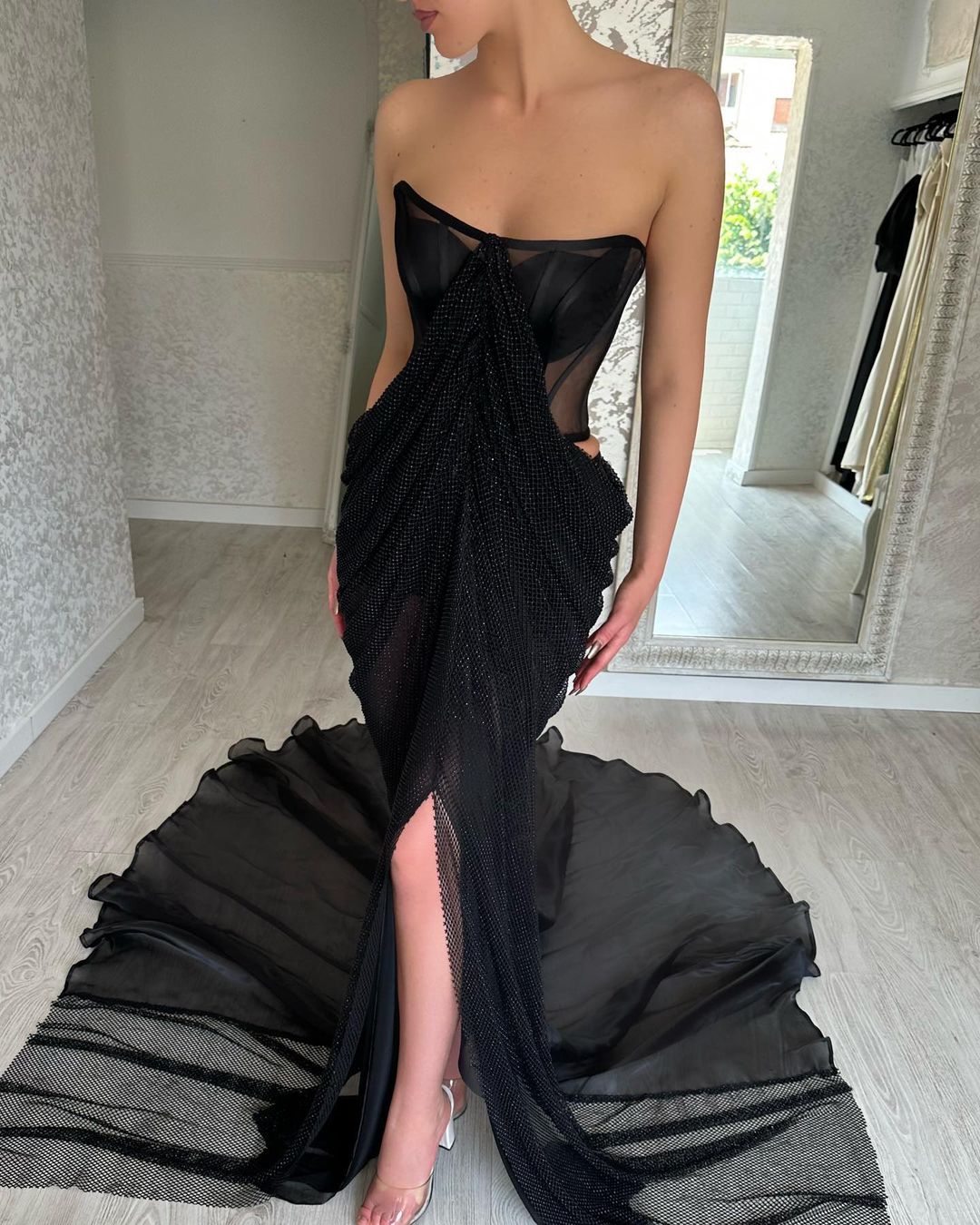 Charming Long Black Strapless Front Split Long Prom Dresses – Ballbella