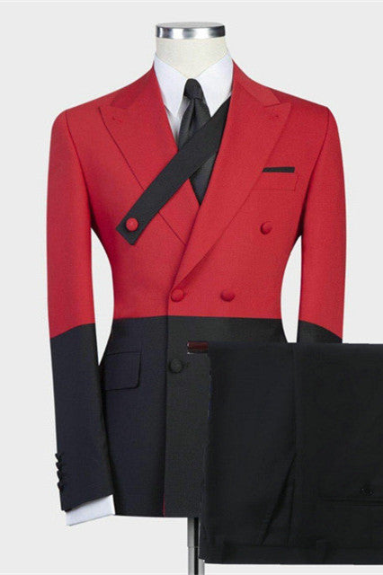 Modern Red Double Breasted Slim Fit Classic Men Suits for Prom – Ballbella