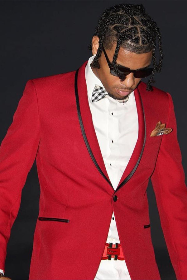 Red Shawl Lapel One Button Prom Suits With White Pants | Ballbella