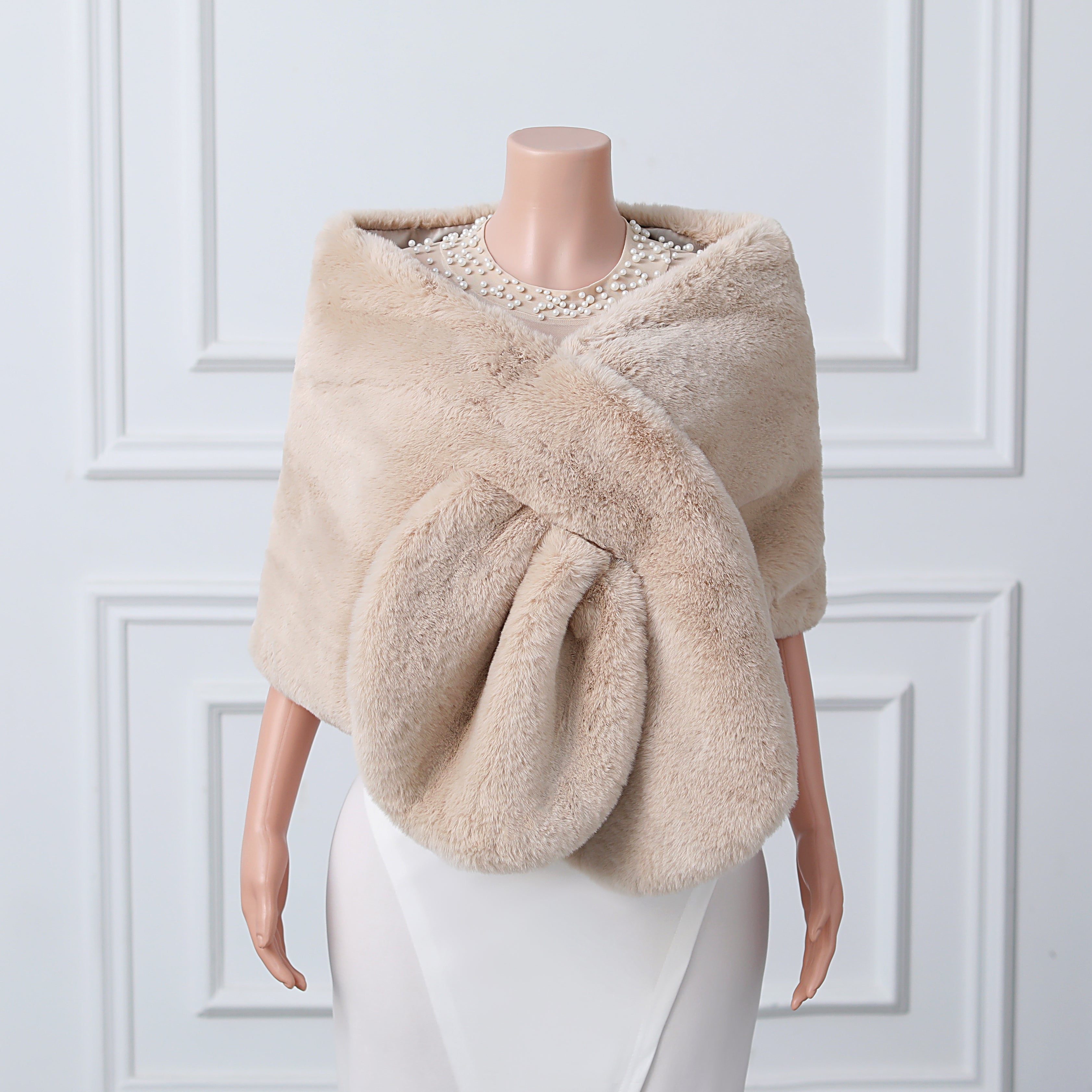 Warp knitted wool round hole mid-length imitation wool wedding shawl ...